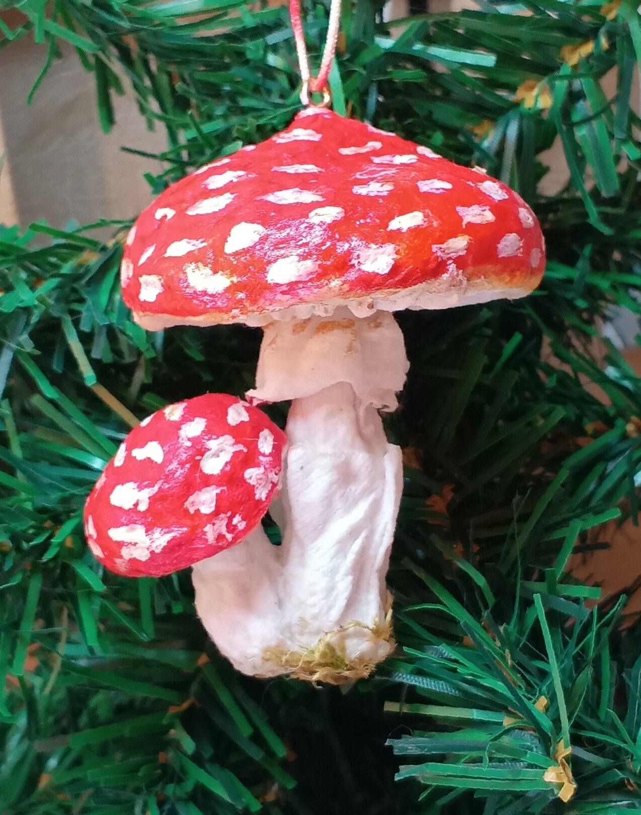 Ватная елочная игрушка Гриб Мухомор