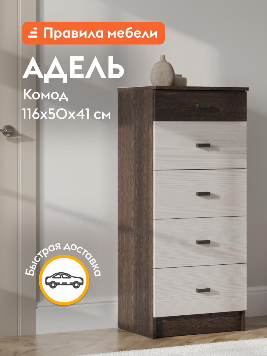 Комод для одежды и хранения вещей Адель с ящиками, 49.6х40.8х116 см, Венге / Лоредо