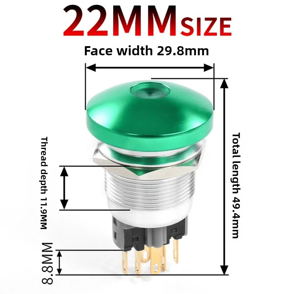 16/19/22 мм грибовидная головка IP65 водонепроницаемый кнопочный переключатель с подсветкой самосброса самоблокирующаяся металлическая кнопка Jog красный зеленый синий