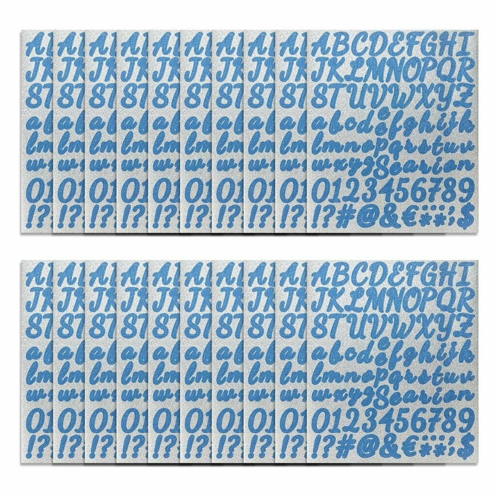 (1 набор из 20) Золотые луковичные цветные глиттерные алфавитные наклейки - синий