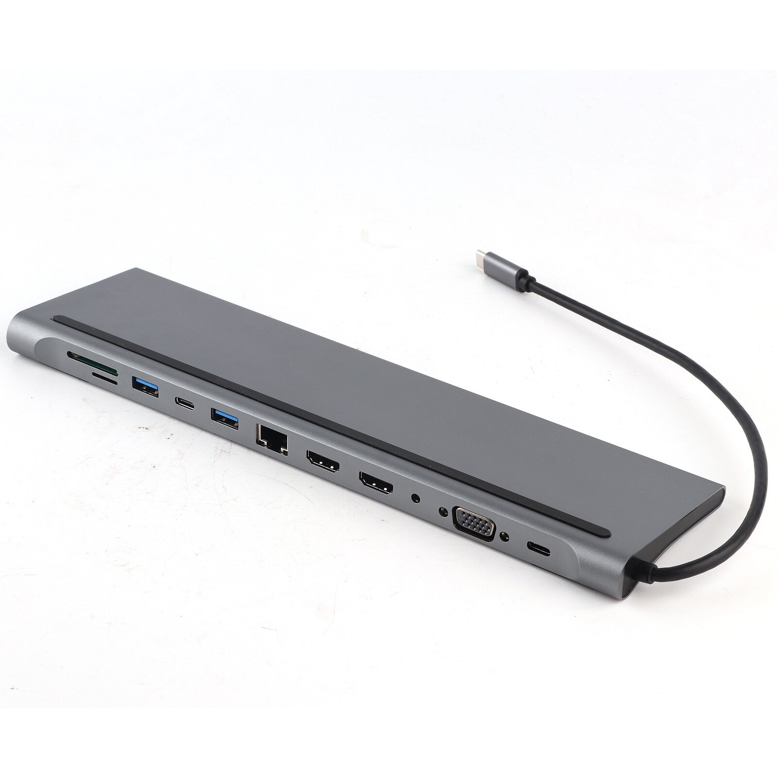 Док-станция 12-в-1 Type-C с двумя портами HDMI, USB, VGA, PD и RJ45, адаптер для ноутбука с возможностью подключения к одному экрану.