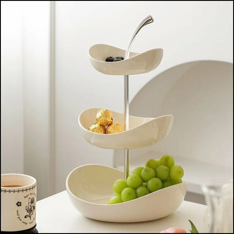 Фруктовница "Три слоя", ABS пластик, керамика, металл, белая