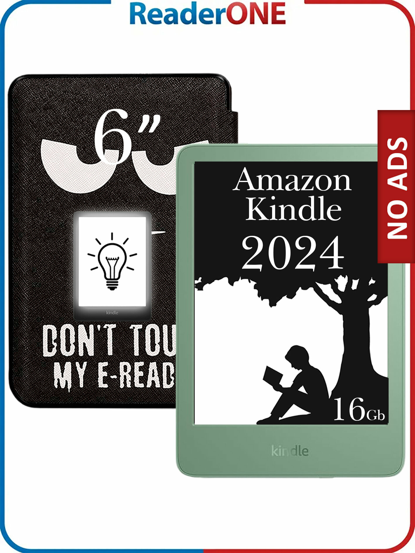 Электронная книга Amazon Kindle 11, 6 дюймов, 2024, 16 Гб, без рекламы, зеленая (Matcha), с обложкой ReaderONE Anger