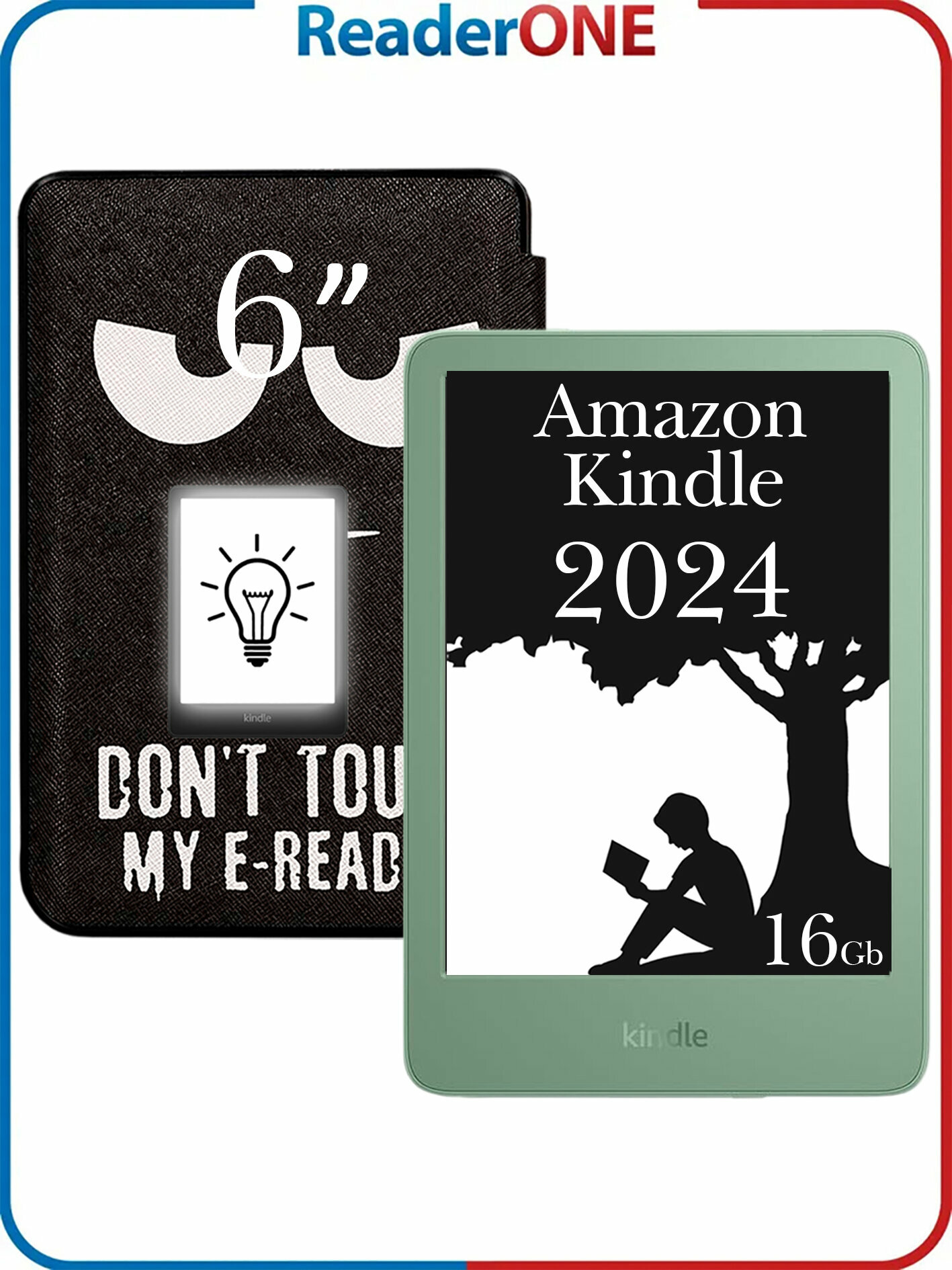 Электронная книга Amazon Kindle 11, 6 дюймов, 2024, 16 Гб, SO, зеленая (Matcha) с обложкой ReaderONE Anger