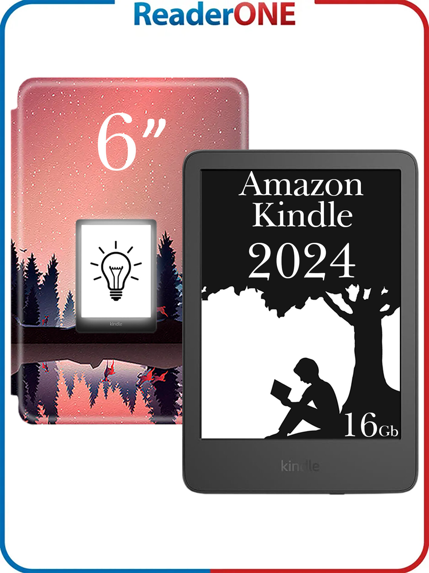 Электронная книга Amazon Kindle 11, 6", 16Gb, 2024, Wi-Fi, подсветка, Special Offer, чёрная, с обложкой ReaderONE