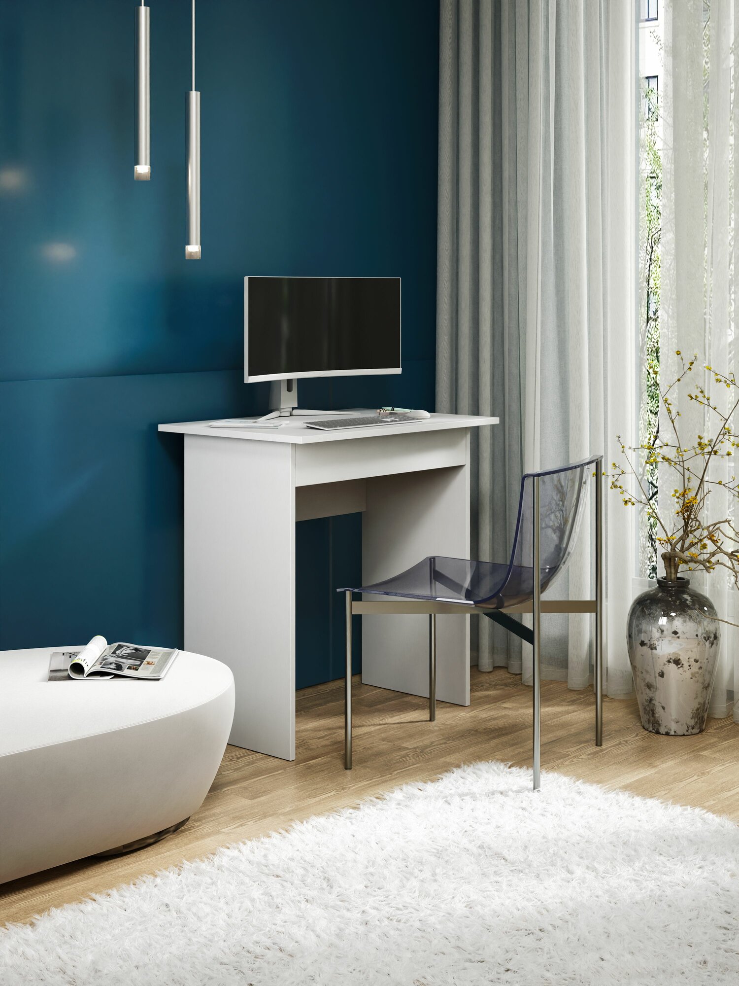 Стол Турин-2 белый письменный, компьютерный, для офиса, для ноутбука, для школьника, с ящиками, для пк