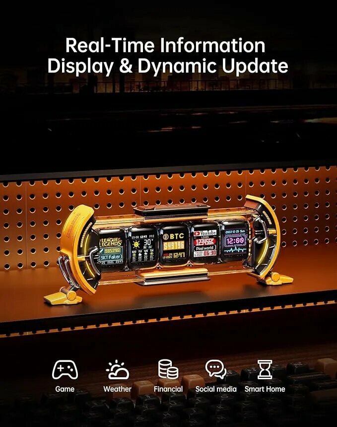 Цифровая фоторамка Divoom Times Gate, игровые часы Cyberpunk с управлением через приложение Smart App, подключением по Wi-Fi, RGB-светодиодом (желтым)