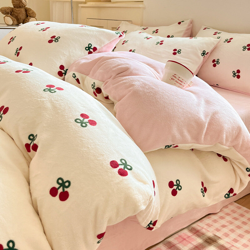 Комплект постельного белья из молочного флиса (4 предмета), простыни и пододеяльник из утолщенного кораллового флиса, зимний флисовый пододеяльник из трех предметов,200*230cm