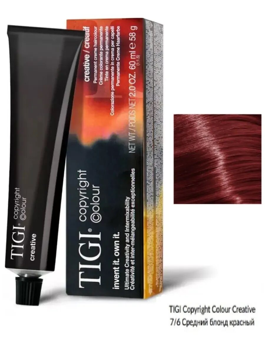 Стойкая крем- краска TIGI copyrightcolour Creative 7/6 средний блонд красный 60 мл