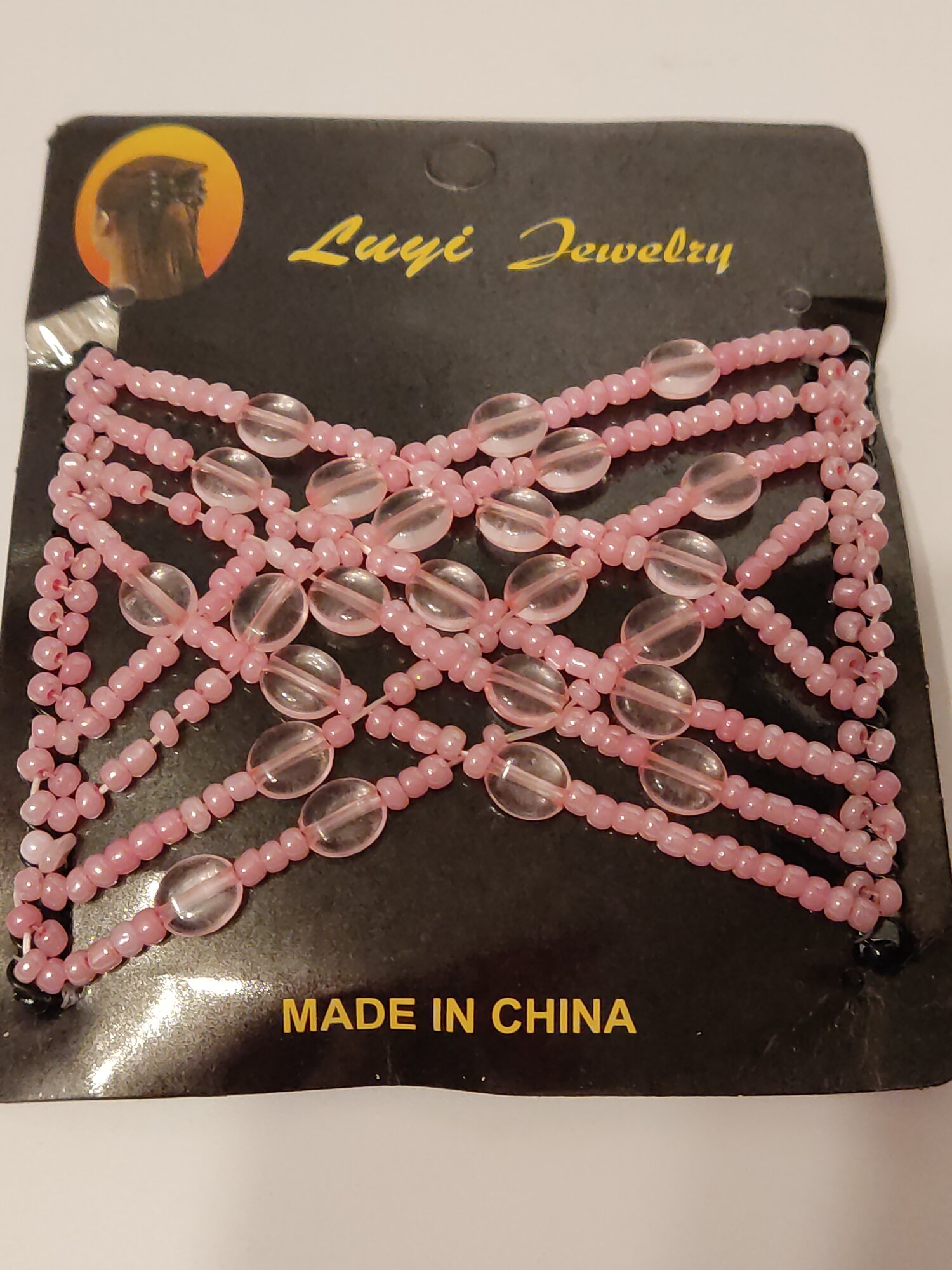 Заколка-сетка для волос, "Жемчужная", розовая, с 2 гребнями