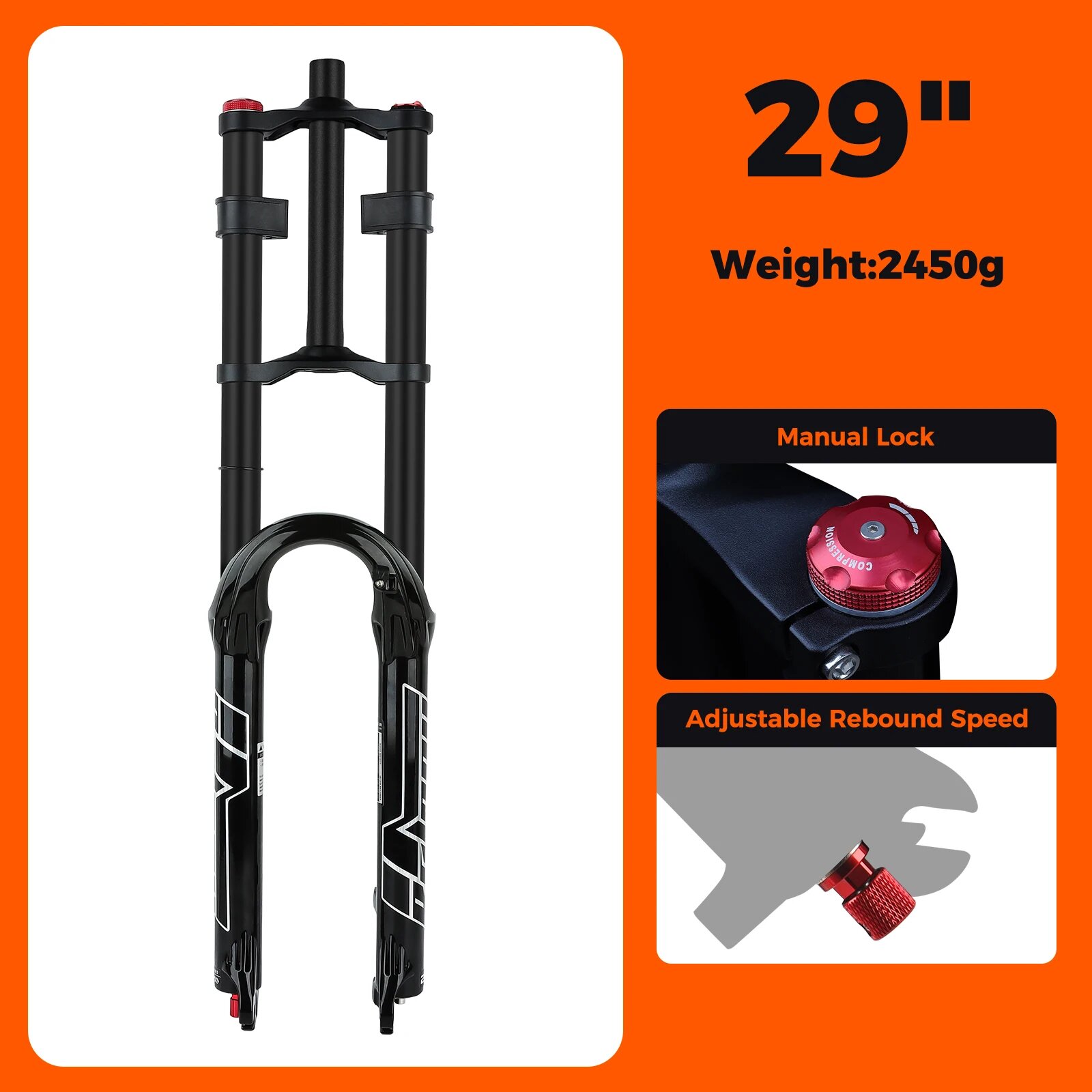 BOLANY Воздушная вилка для велосипеда 27.5 29 дюймов 29-Black