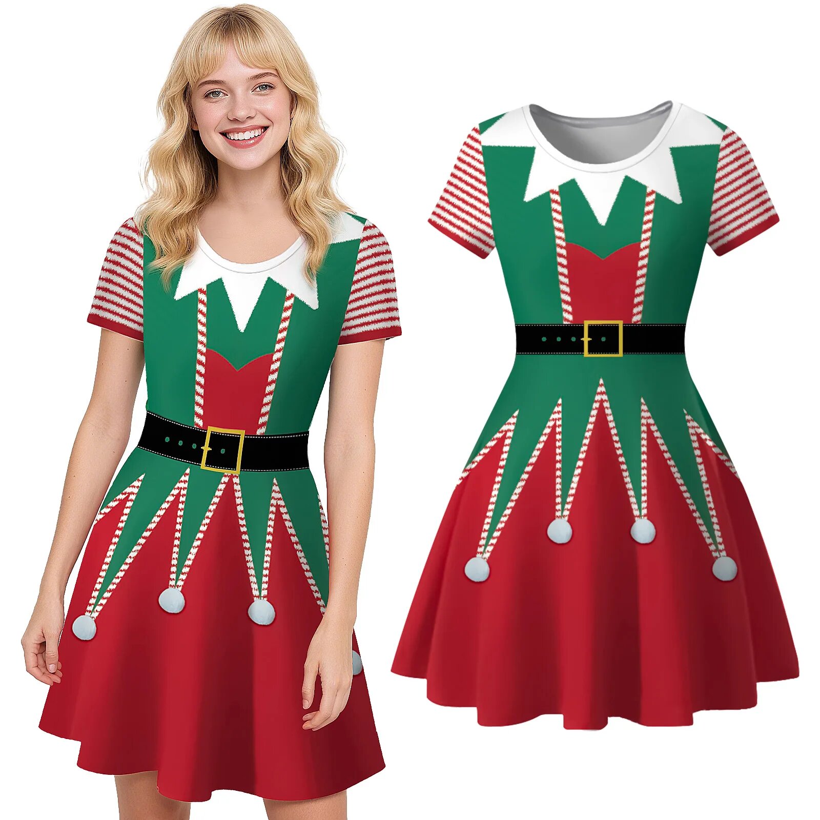 Женский рождественский костюм эльфа, комплект платья Санты, костюм для косплея на Хэллоуин, реквизит для взрослых, XXL, Женский, Красный