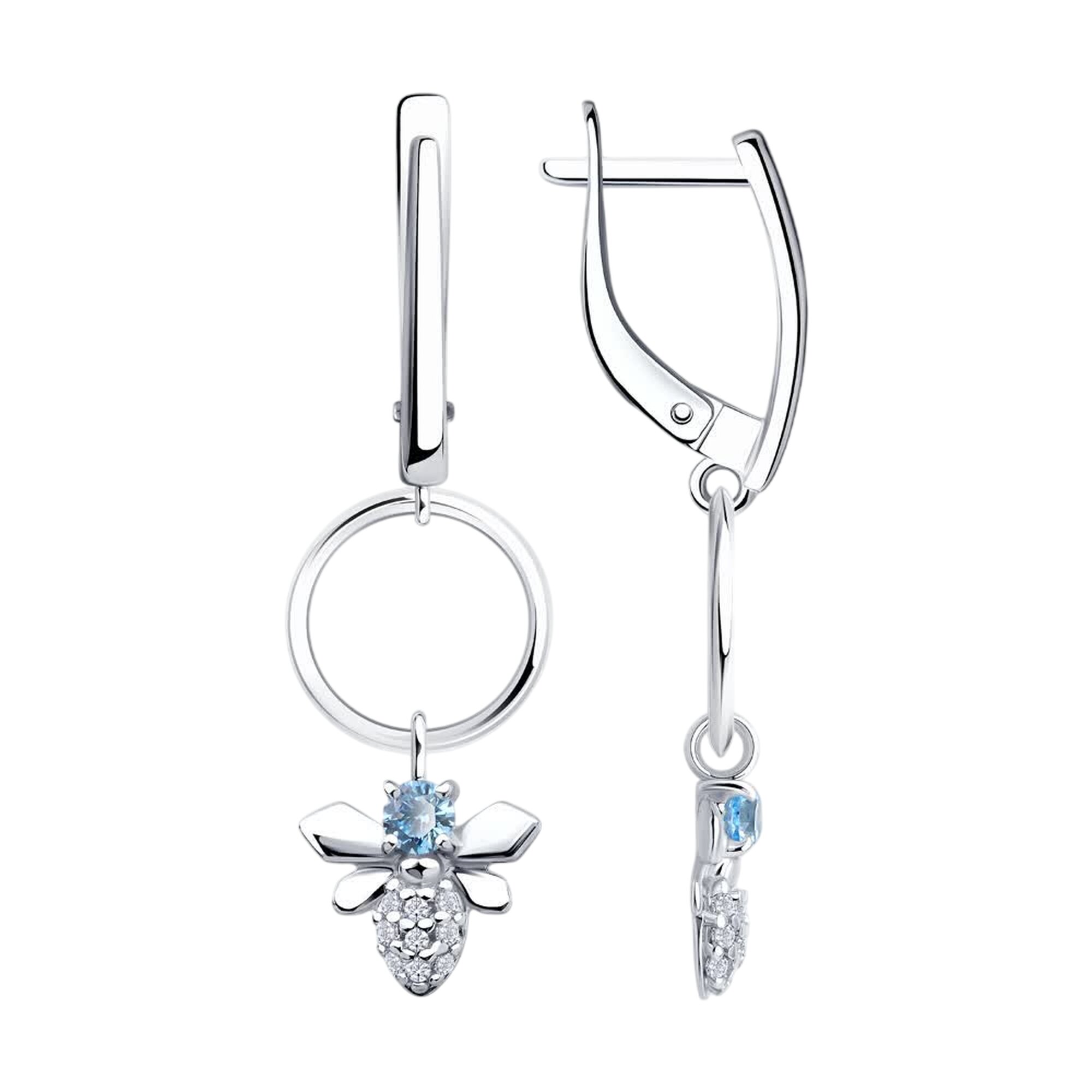 Серьги, серебро, 925 проба, родирование, фианит