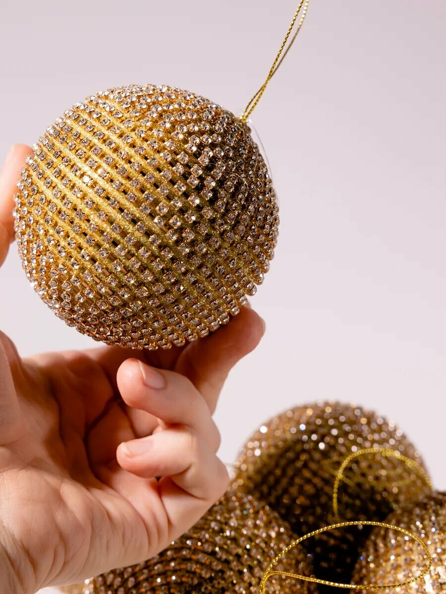 Новогоднее украшение набор елочных шаров золотой декор 6 шт