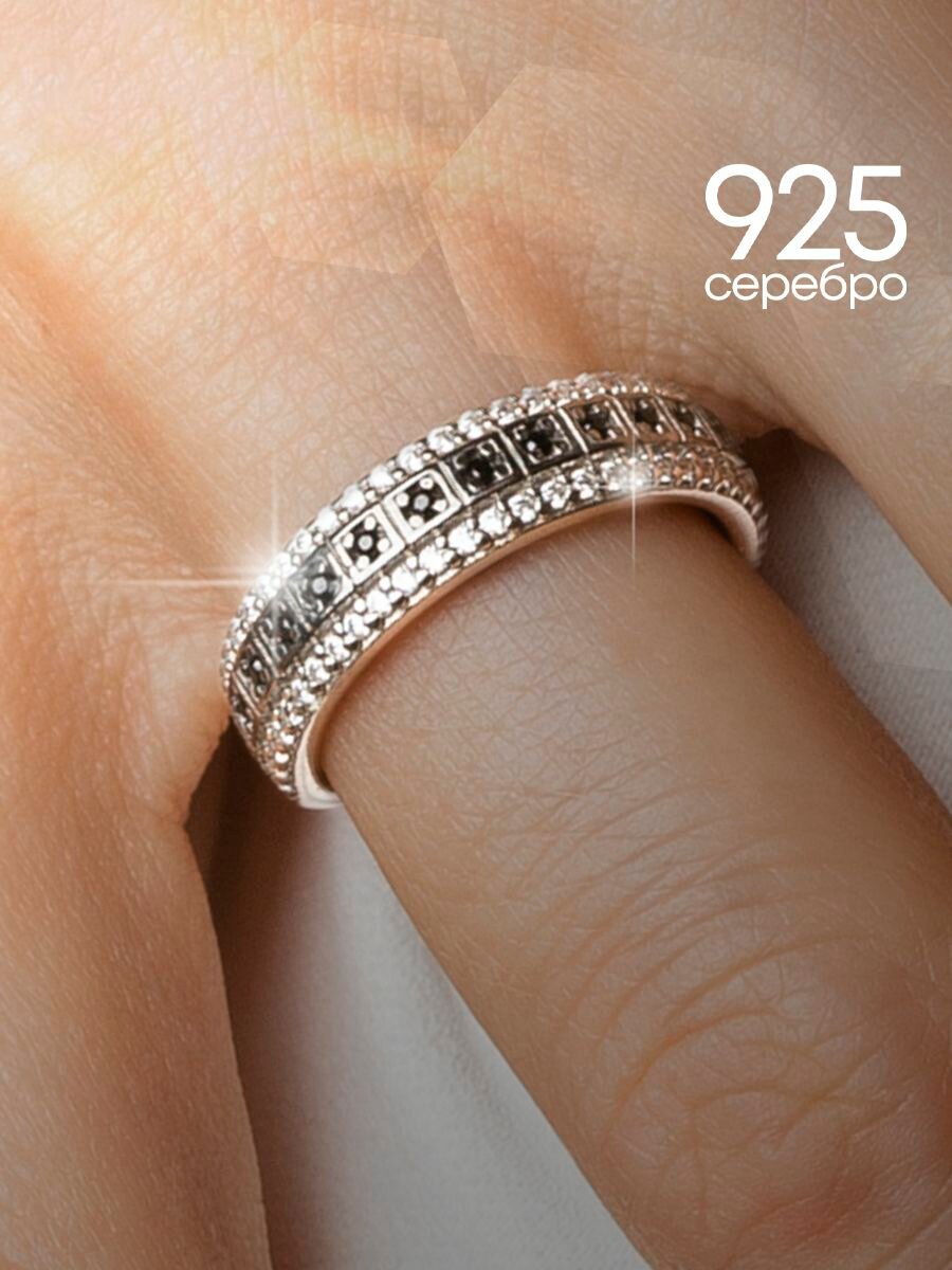 Кольцо дорожка, тонкое, серебро, 925 проба, родирование, фианит