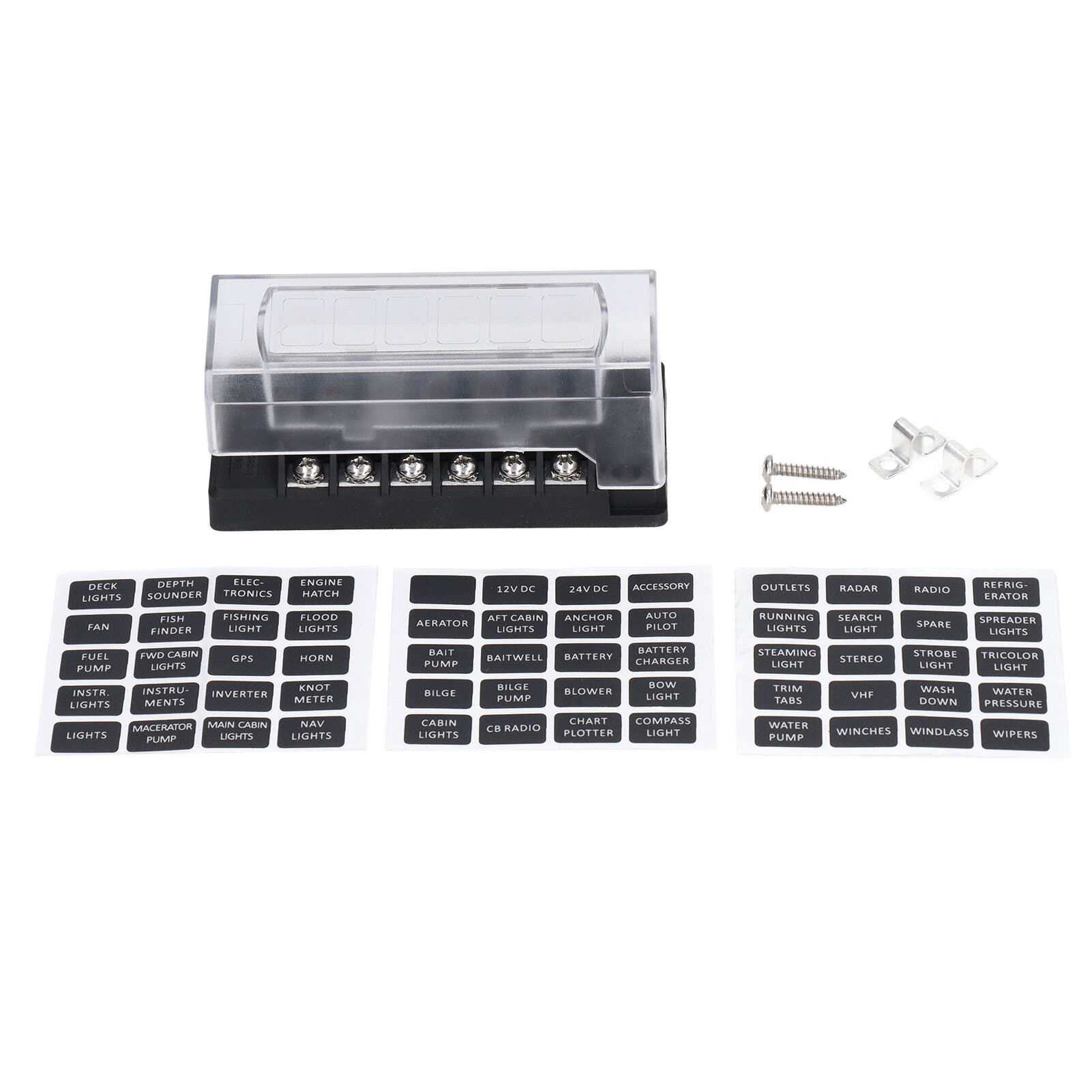 Блок предохранителей с 6 контактами, держатель для морского предохранителя, постоянный ток 12‑32 В, со светодиодным индикатором, пылезащитный чехол для автомобиля, лодки, автофургона, грузовика