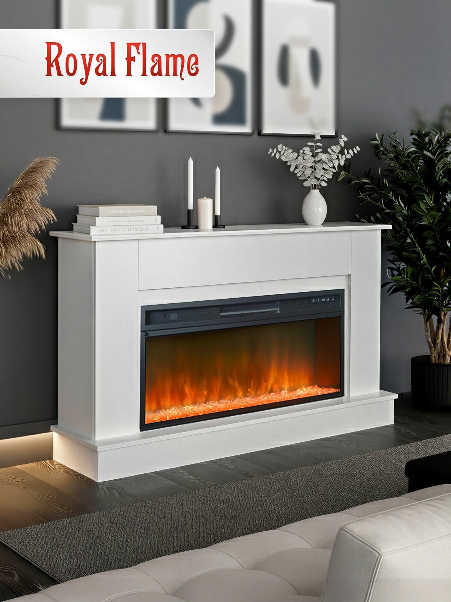 Камин электрический напольный для дома SCANDIC Vis 42 белый разборный портал и Vision 42 LED Royal Flame электрокамин