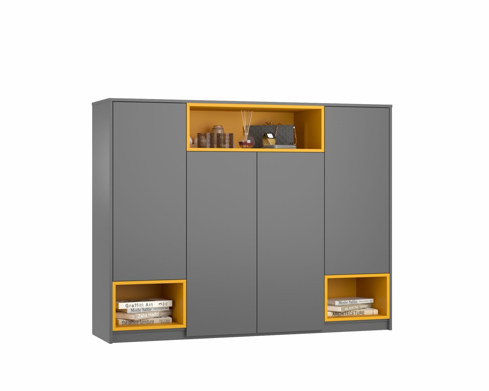 Комод с ящиками "Рокки 7" 160х125х40 Серый графит / Солнечный свет