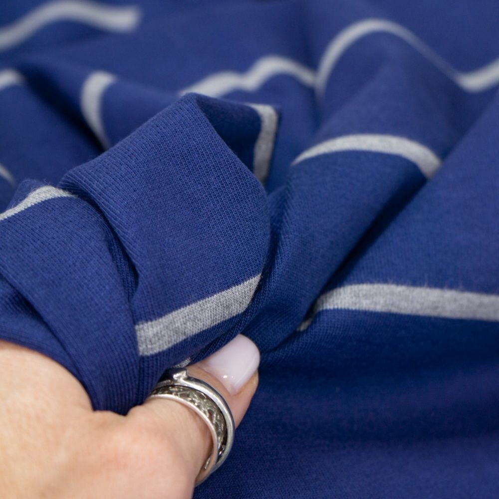 Ткань для шитья Трикотаж кулирка плотная синяя в полоску 1.5м