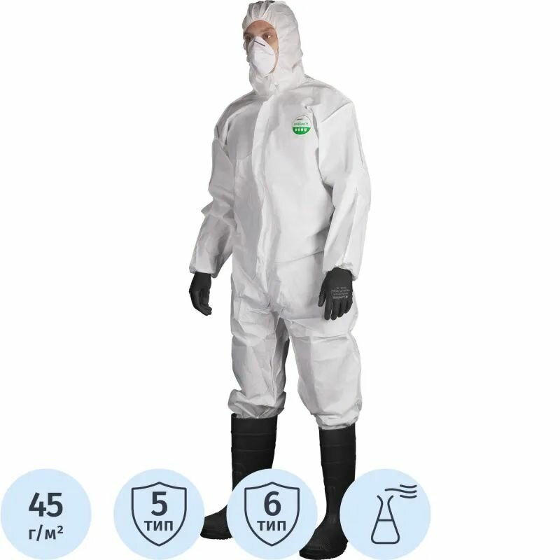 Комбинезон одноразовый защитный с капюшоном SafeGard76 белый р-р XL (ES428)