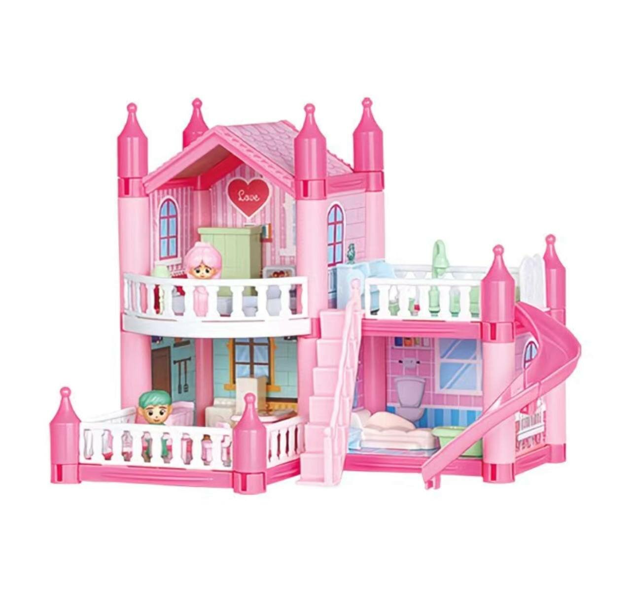 Сборный домик-замок для девочек, 2 этажа, горка, фигурки, игрушка для девочки