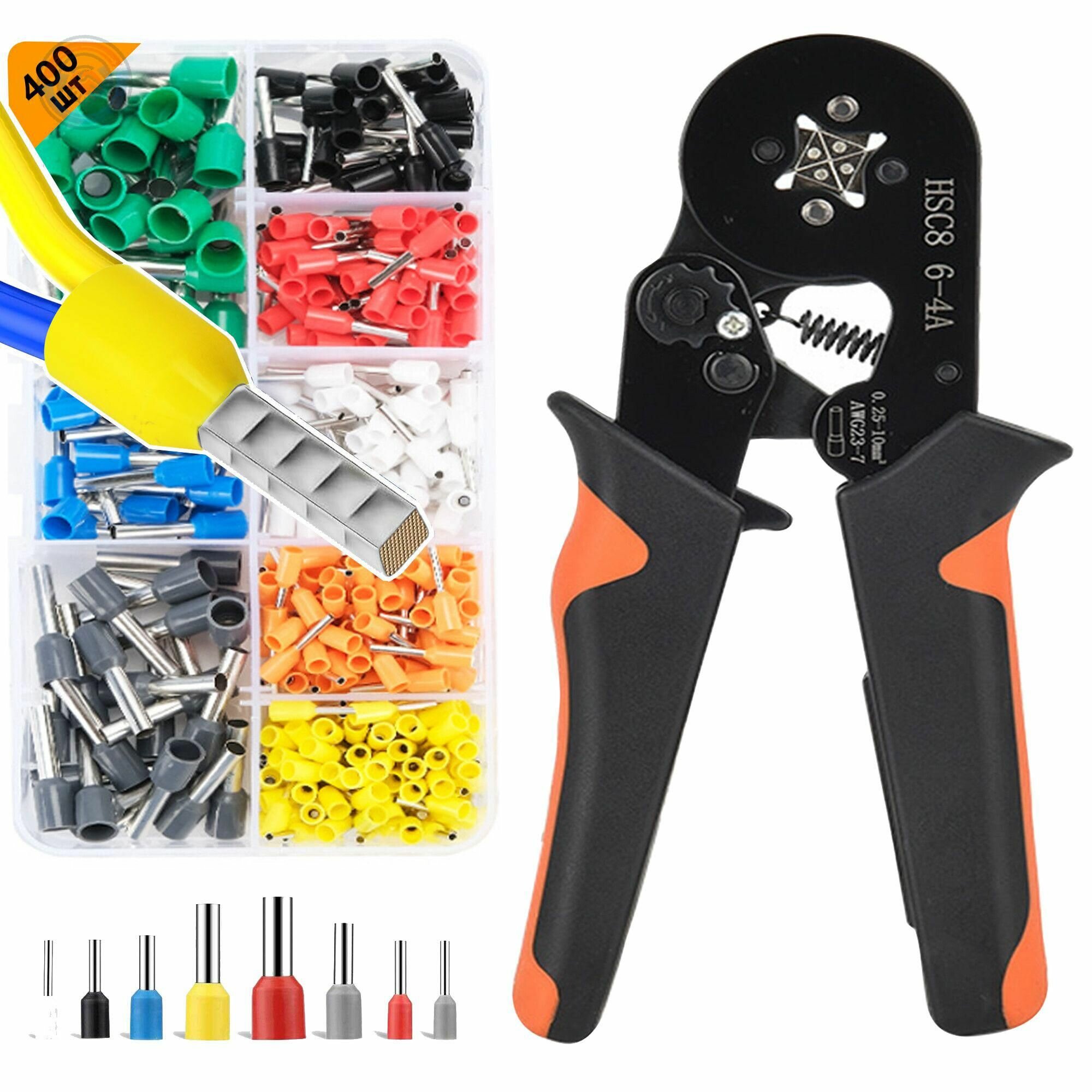 Обжимные пресс-клещи 0,25-10 мм с набором из 400 клемм, кримпер для штыревых наконечников, инструмент для обжима проводов и кабелей