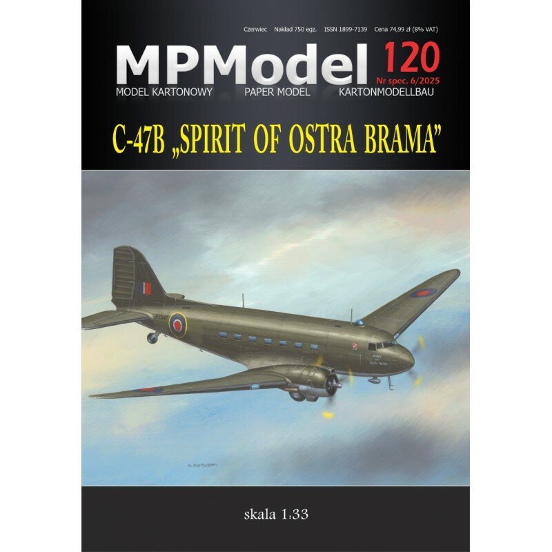 Сборная бумажная модель Транспортный самолет C-47B "Spirit of Ostra Brama" - MPModel №120 (журнал)
