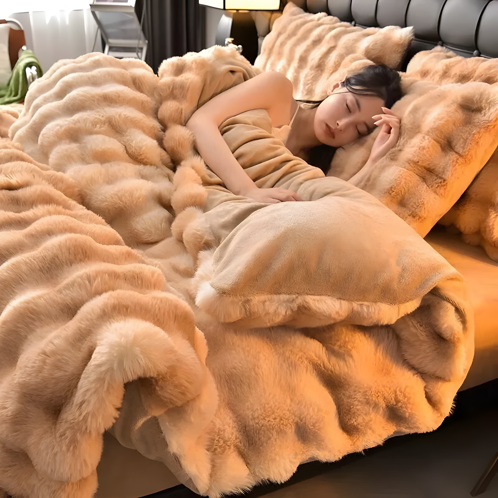 Комплект постельного белья, Мех искусственный, Евро, наволочки 48x74，Кроличий пух, комплект из четырех предметов