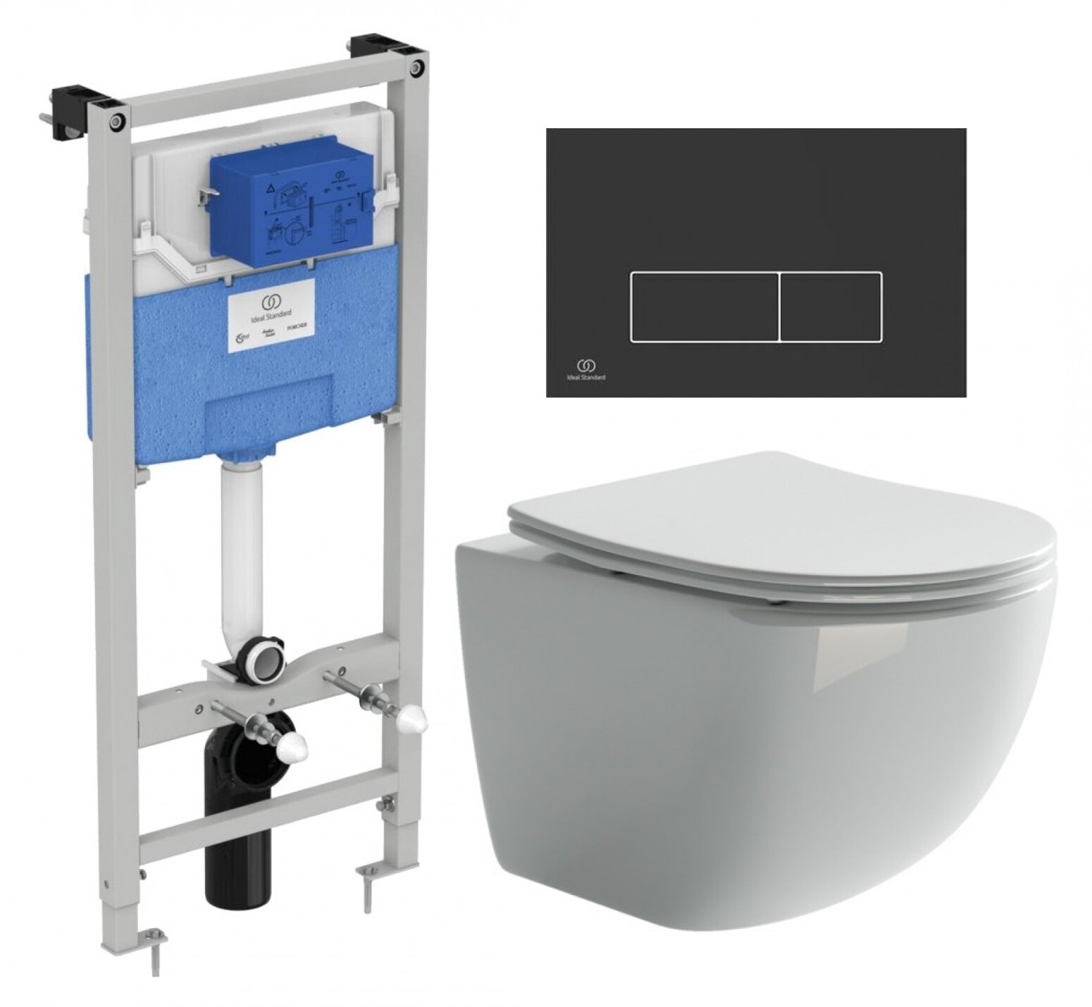 Комплект 3 в 1 инсталляция Ideal Standard + Унитаз подвесной Ceramica Nova Forma CN3009 + кнопка черная