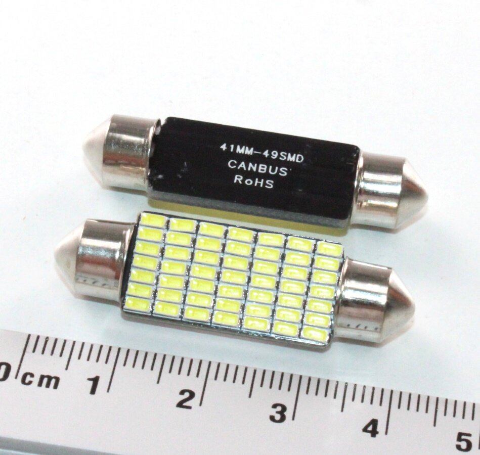 12V T11 салон. 41 мм 49 диодов SMD Белая, SV8.5 Skyway (2 шт.), Автолампа светодиодная