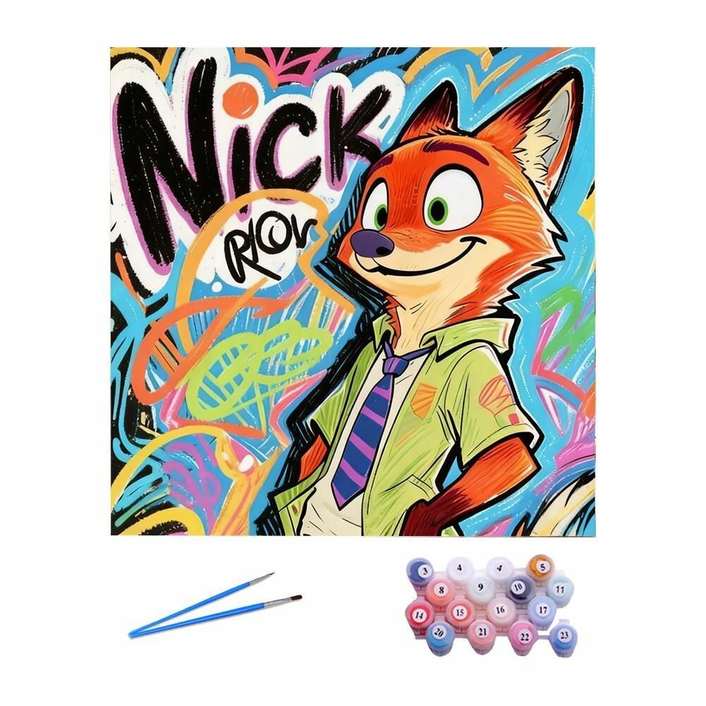 Картина по номерам на холсте с подрамником 20х20 Мультфильмы Зверополис Ник и Джуди