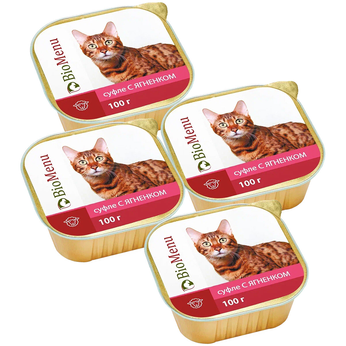 Корм влажный Biomenu для взрослых кошек, суфле с ягненком, 100 г х 4 шт