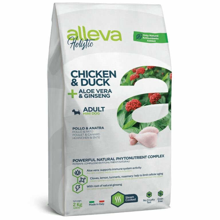 Alleva Holistic - Сухой корм для взрослых собак мелких пород, беззерновой, курица с уткой, алоэ вера и женьшенем (2 кг)