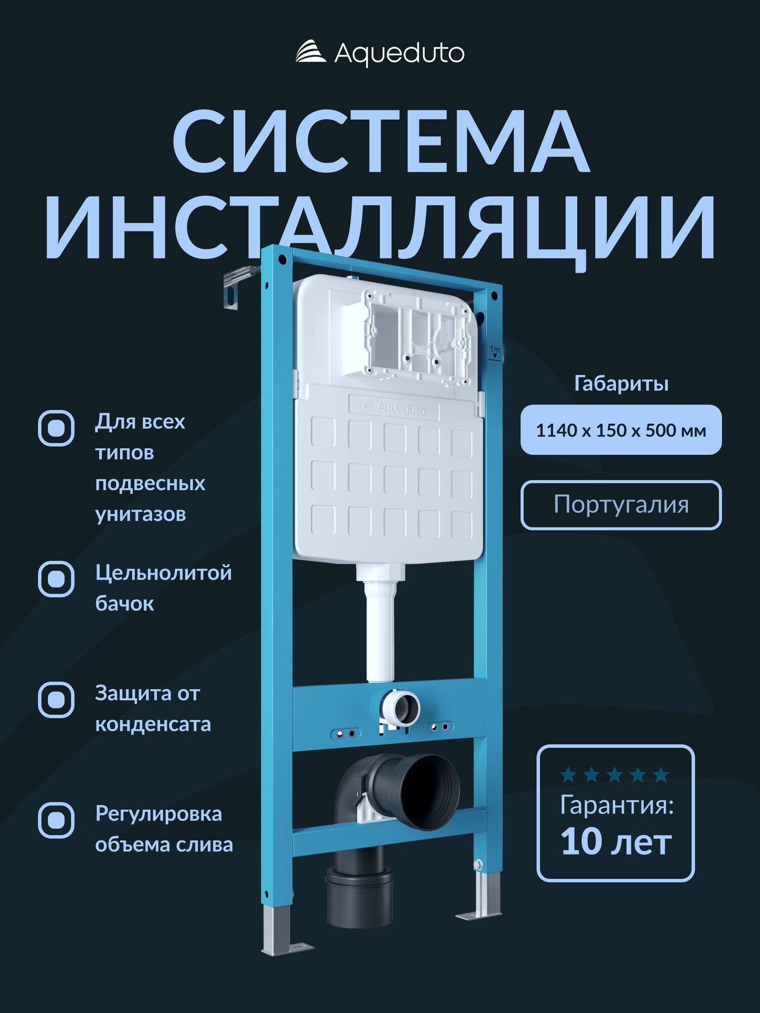 Комплект AQUEDUTO Инсталляция TECNICA Novo с панелью смыва CIRCULO Novo, белый глянцевый TEC11CIR0210