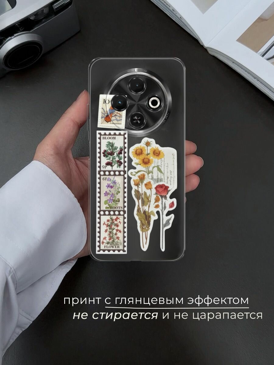 Чехол на Tecno Spark 30C / Текно Спарк 30C с принтом Марки с цветами — фото 1