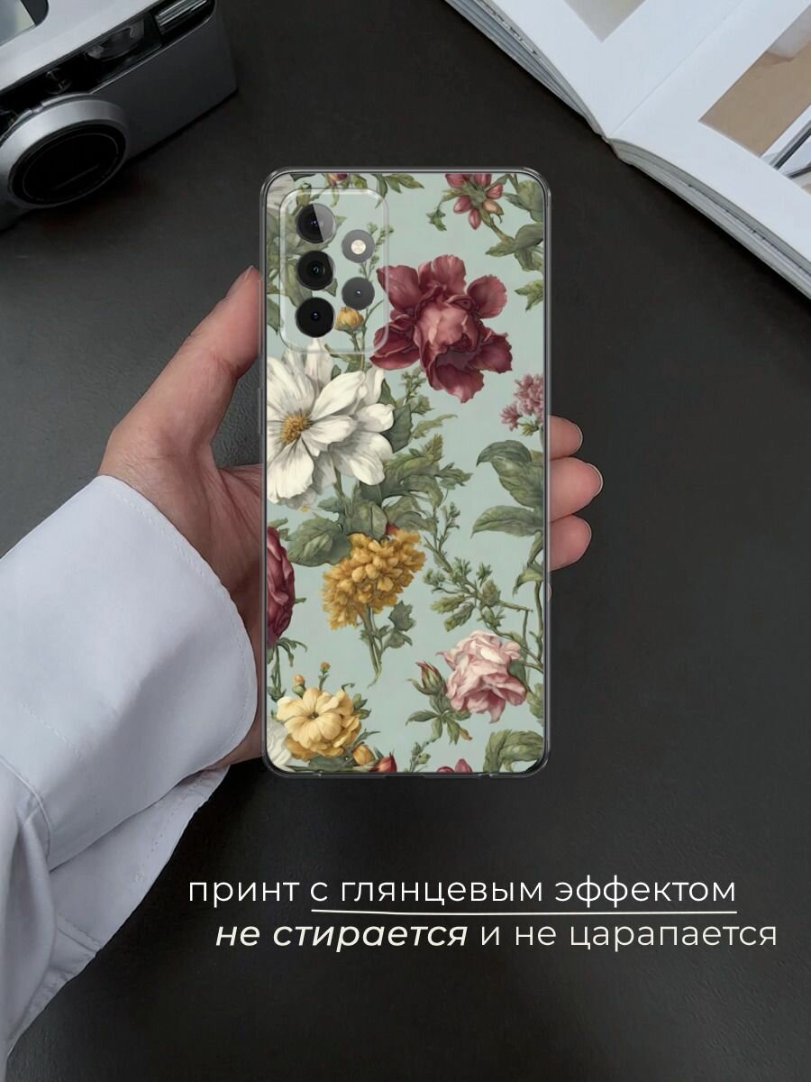 Силиконовый чехол на Samsung Galaxy A72 / Самсунг Галакси А72 с принтом Акварельные красные цветы — фото 1