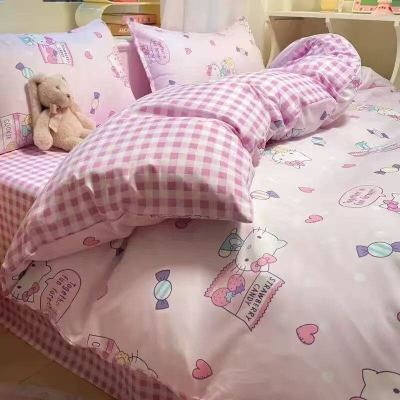 Комплект постельного белья MINISO Hello Kitty розовый 220x260cm 3PCS, Черный