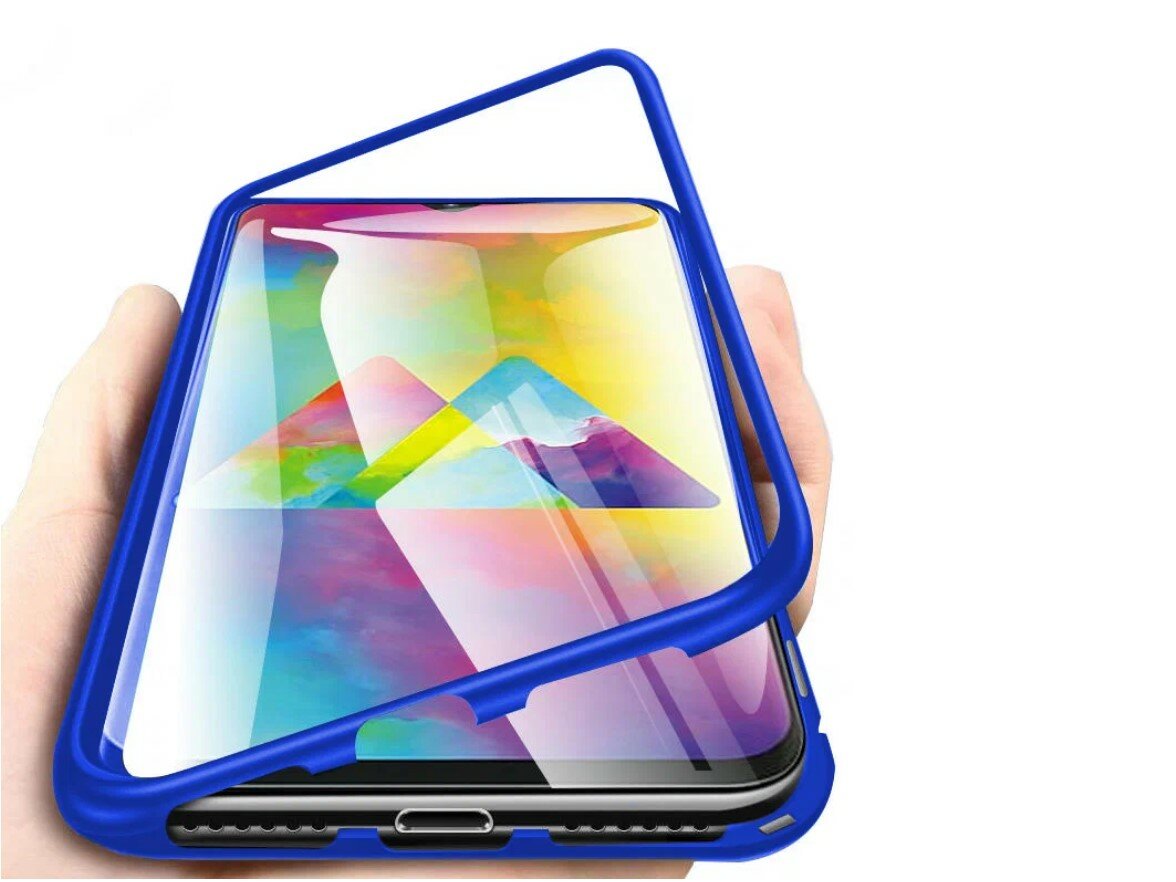 Чехол MyPads, для Vivo iQOO Neo, V17 Neo, металл/стекло, магнитный, синий
