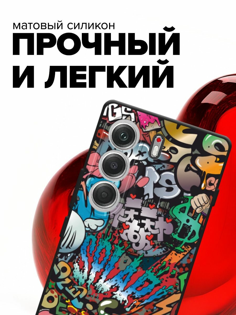 Черный матовый чехол на Tecno Camon 40 / Текно Камон 40 Про с принтом Граффити надписи — фото 1