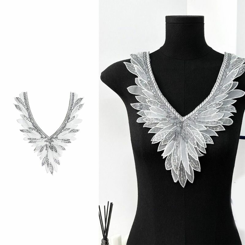 Воротник, вышитый двухслойной пряжей eugen, крылья ангела, воротник из бисера, искусственный в виде цветка