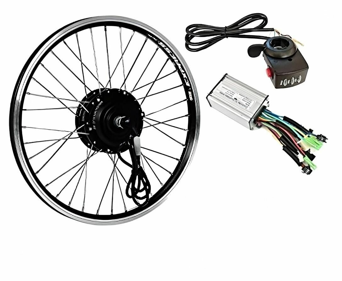Мотор-колесо редукторное 500Вт, переднее 24", LCD дисплей с курком газа 36В/48В, набор (Green-DDK)