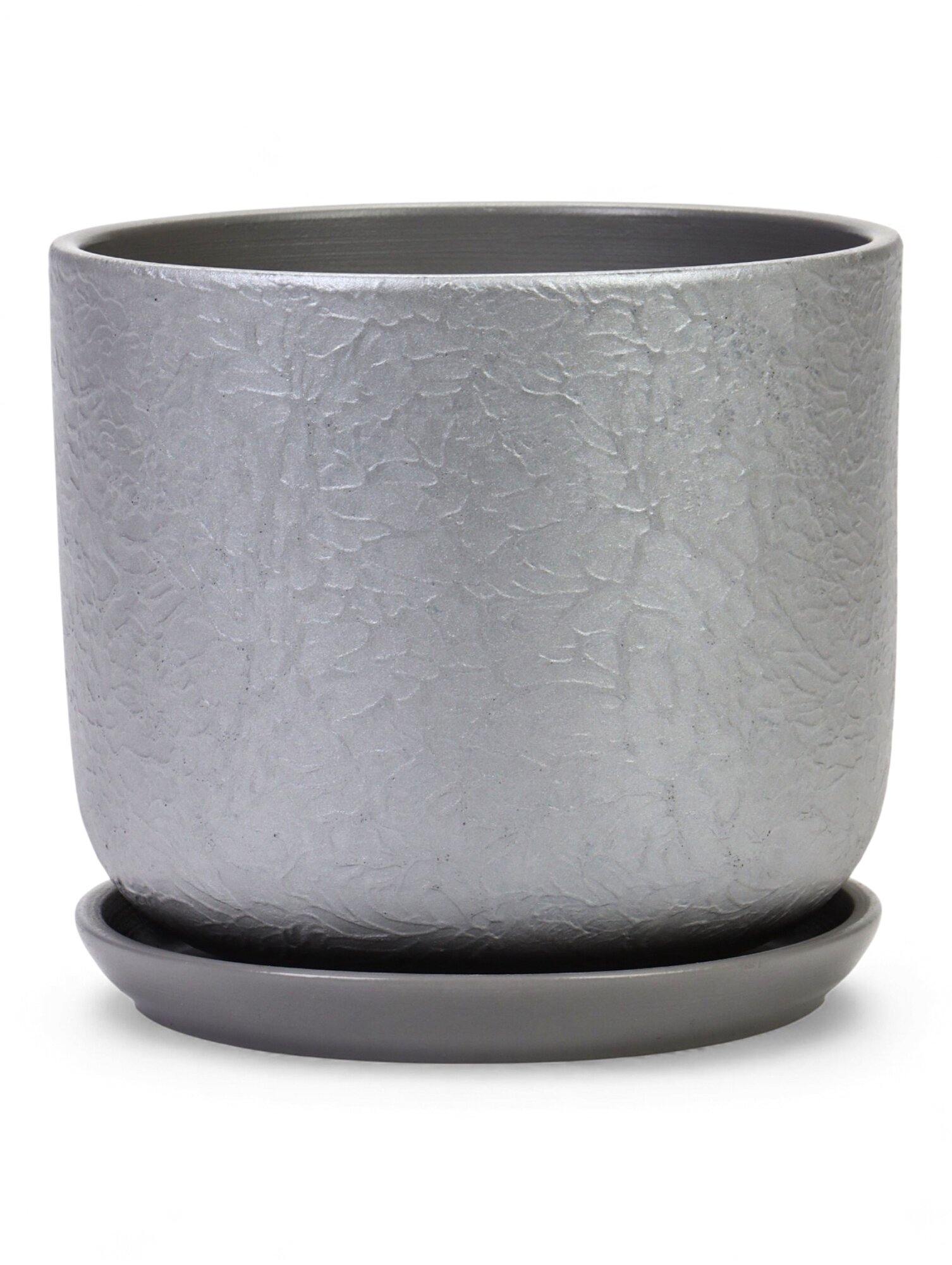 Горшок для цветов «Жемчуг», 3 л, d=18 см, h=15.5 см, керамический, с поддоном, серый
