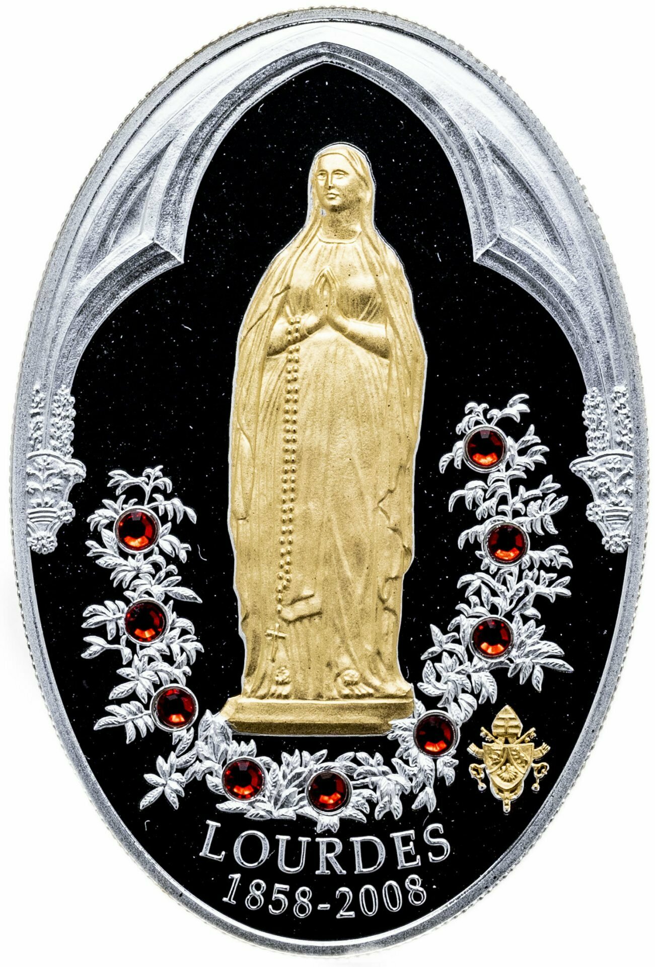Острова Кука 5 долларов 2008 "Богоматерь Лурдская", в футляре, Серебро 925, в сохранности Proof