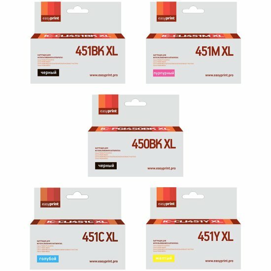 Комплект струйных картриджей Easyprint IC-CLI451XL_SET (PGI-450BK XL/CLI-451 XL) для Canon PIXMA iP7240/iP8740/Canon PIXMA iX6840/Canon PIXMA MG5440/MG5540/MG5640/MG6340/MG6440/MG6640/MG7140/MG7540/Canon PIXMA MX924. с чипом _ стр.