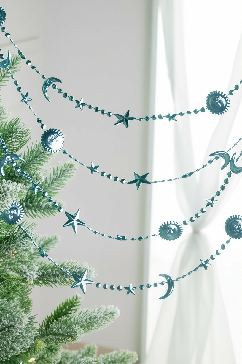 Бусы на ёлку космическая нить, пластик, небесно-голубые, 270 см, Winter Deco 1001137