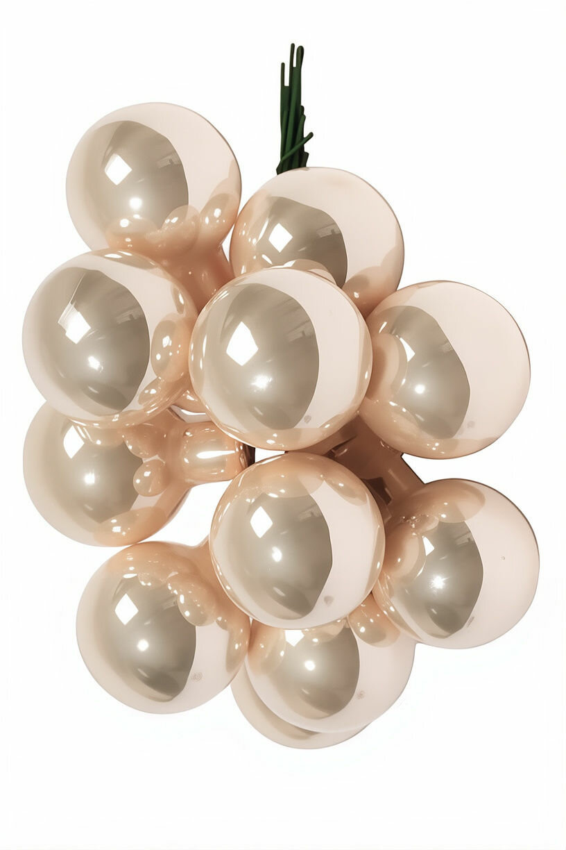 Гроздь стеклянных глянцевых шариков на проволоке, 12 шаров по 25 мм, цвет: перламутровый, Winter Deco 2000651