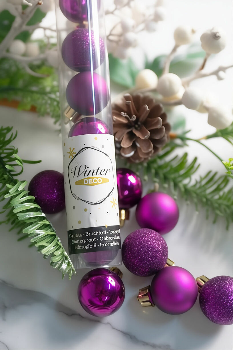 Набор пластиковых шаров миниатюрные (глянцевые, матовые с глиттером), цвет: фиолетовый, 3 см, упаковка 14 шт, Winter Deco 022607