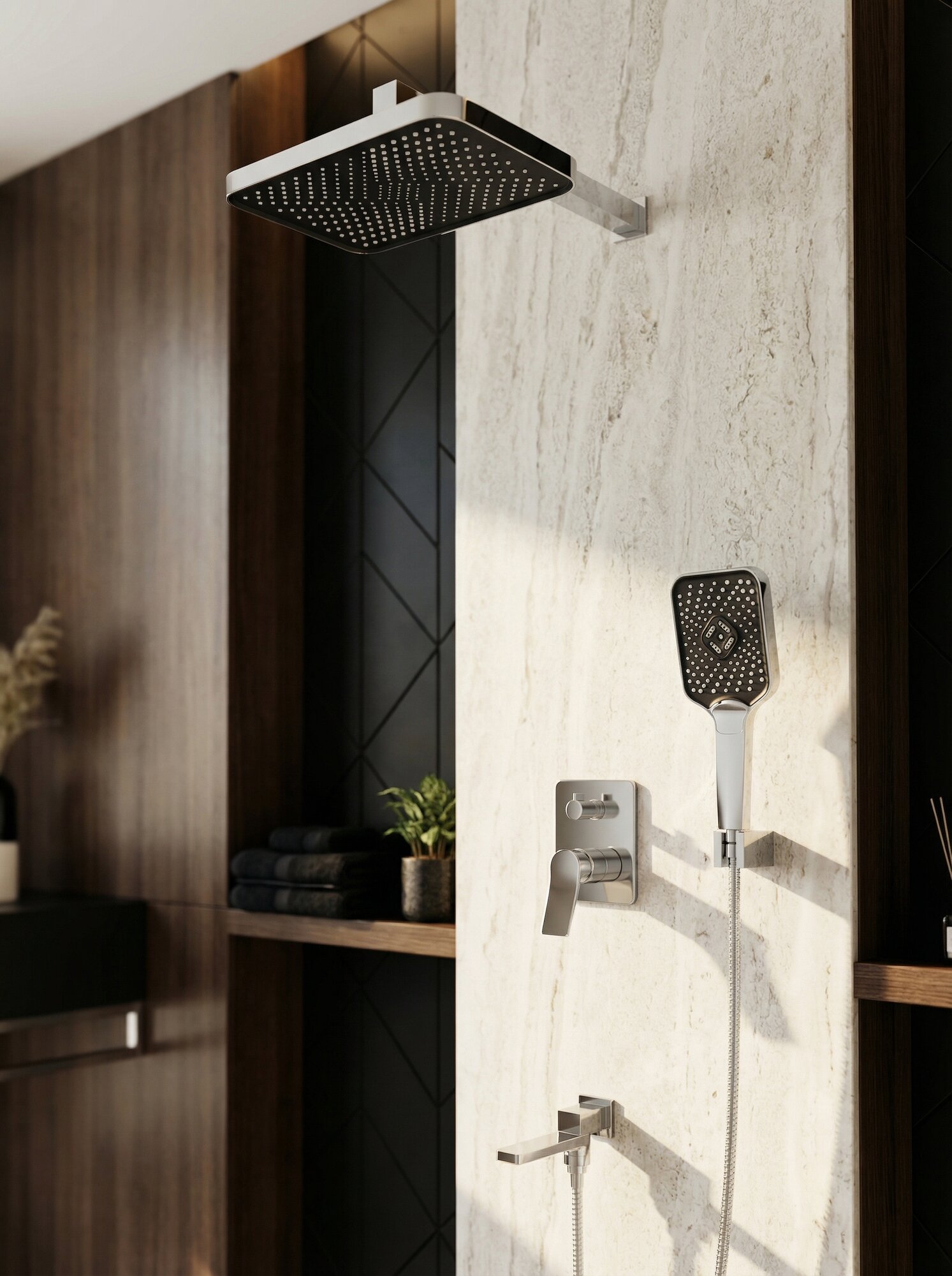 Душевая система скрытого монтажа 7 в 1 ESKO 7in1Eiger, хром. Душевой комплект встраиваемый