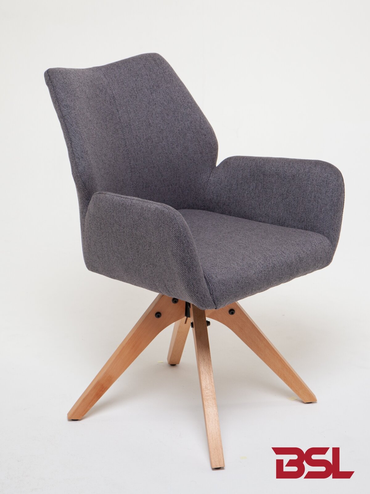 Кресло офисное BSL, серое, тканевое, деревянное основание, подлокотники, минимализм