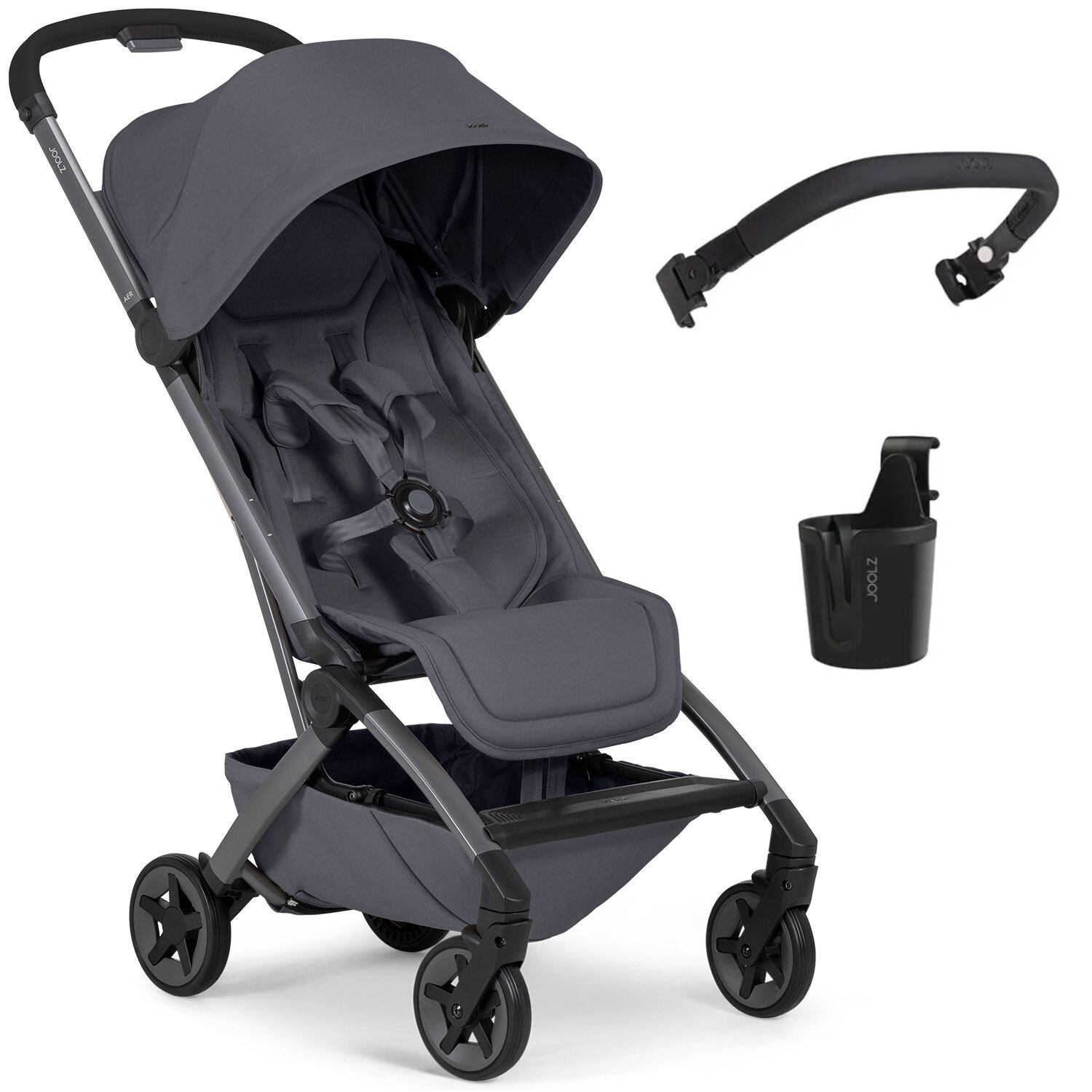 Коляска прогулочная Joolz AER2 SE Stone Grey с бампером и подстаканником 320444